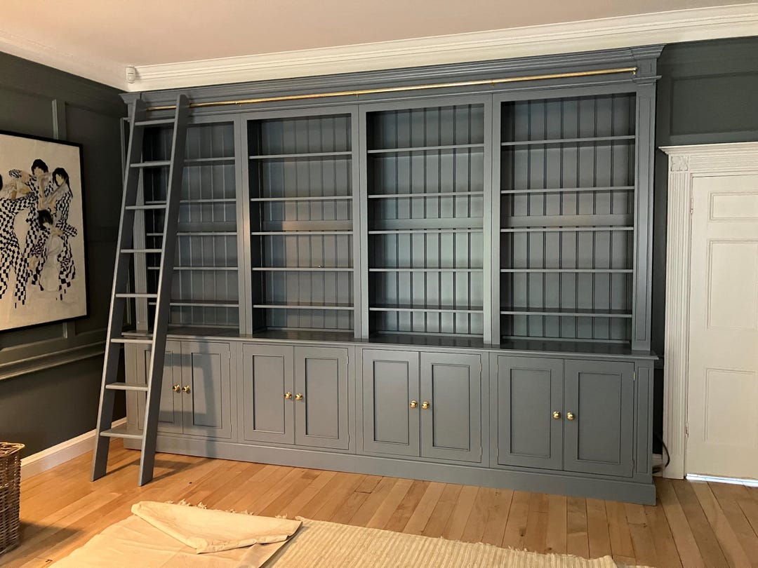Bookcase Cupboard With 8 Doors, Ladder and Rail With T&G MDF Backboards ...