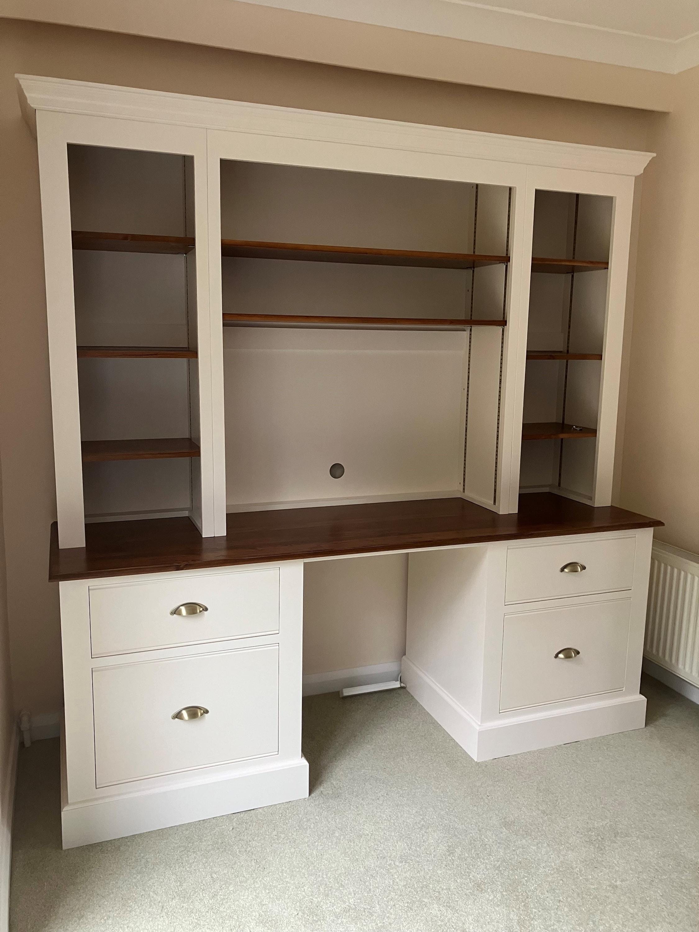 Bookcase Office Desk Unit With 4 Drawers, Painted Finish, Shelves and ...