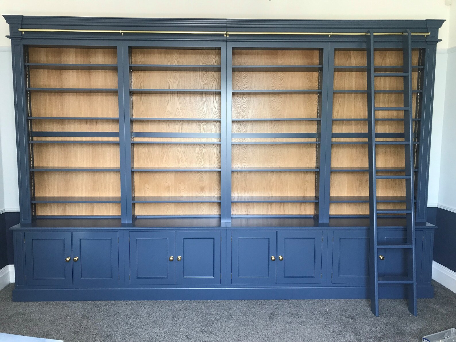 Bookcase Cupboard With 8 Doors, Ladder, Oak Faced MDF Backboards - Etsy UK