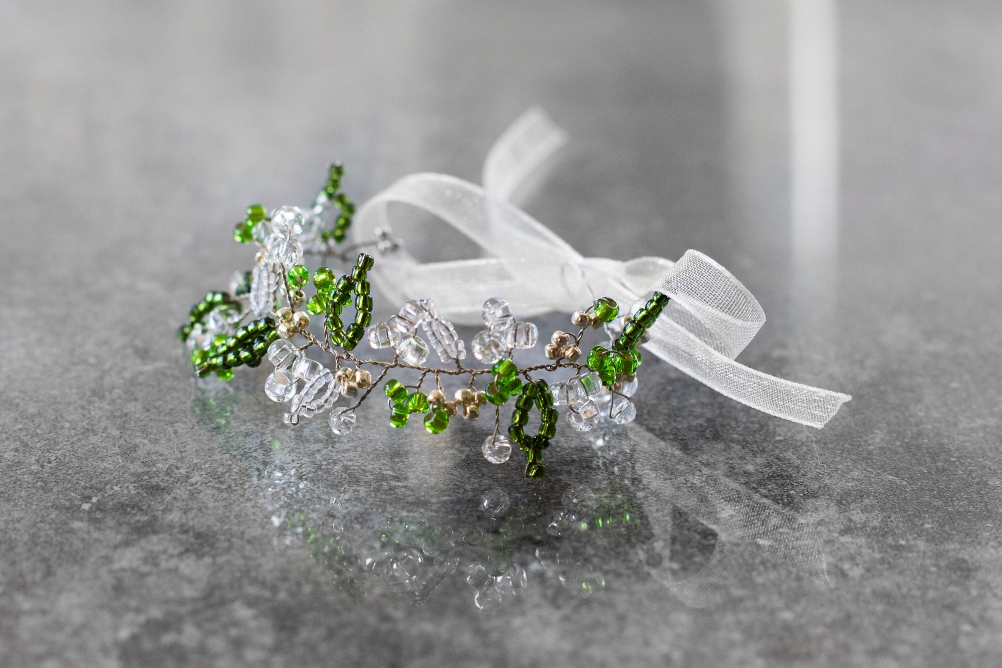 Doll Beaded Tiara, Handmade Doll Headdress Green and White. Headpiece ...