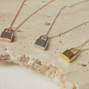 14K Solid Gold Engraved Lock Necklace, Padlock Initial Pendant, Key ...