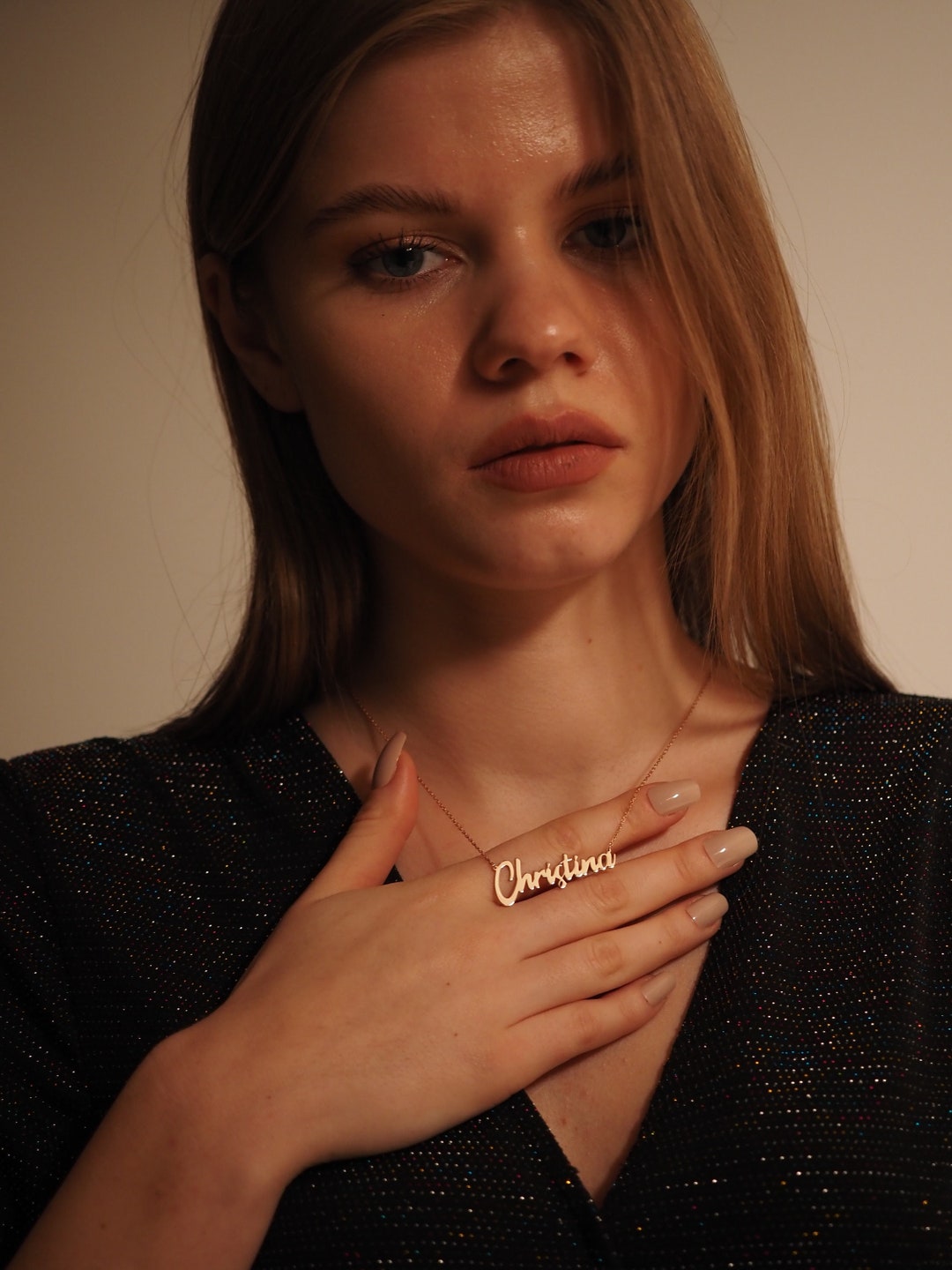 14k Gold Name Necklace With Cable Chain Personalized Handwriting Name Pendant Choker Necklace
