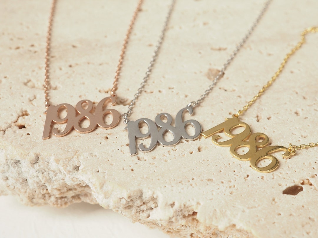 14k Gold Personalized Year Necklace: Dainty Number Charm - Etsy