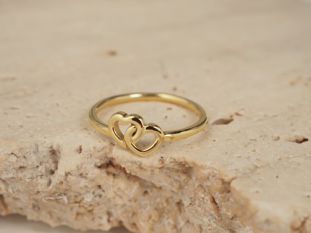 14k Solid Gold Love Heart Knot Ring: Dainty Promise Ring - Etsy