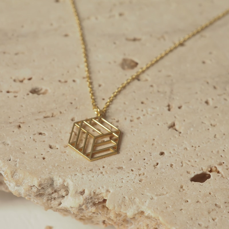 Gold Cube Necklace - Etsy