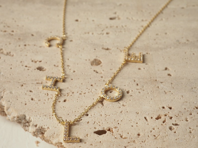 CZ Diamond Initial Necklace: 14k Gold Personalized Letter Name - Etsy