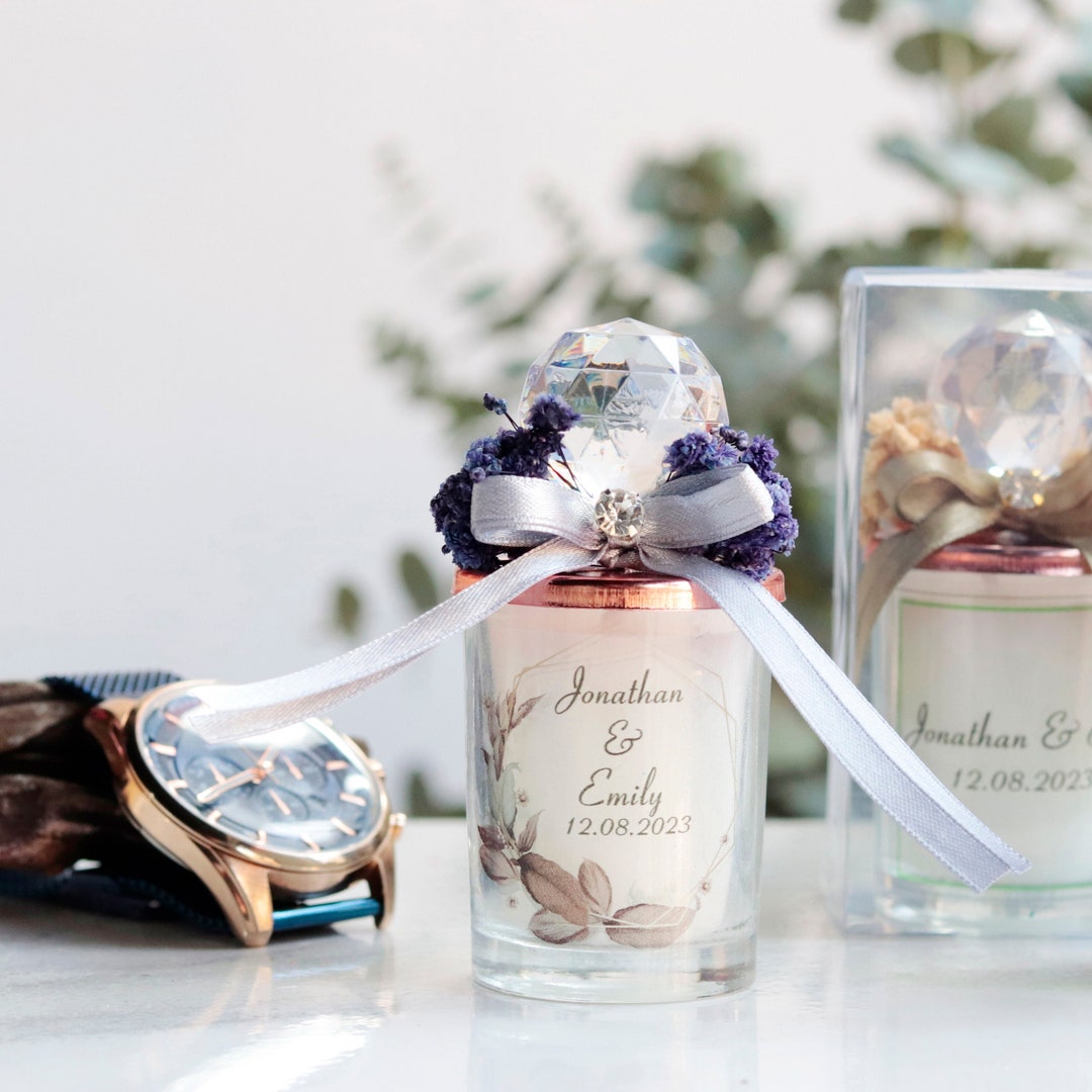 Personalized Crystal Glass Candle Favors: Handmade Wedding Party Gift ...