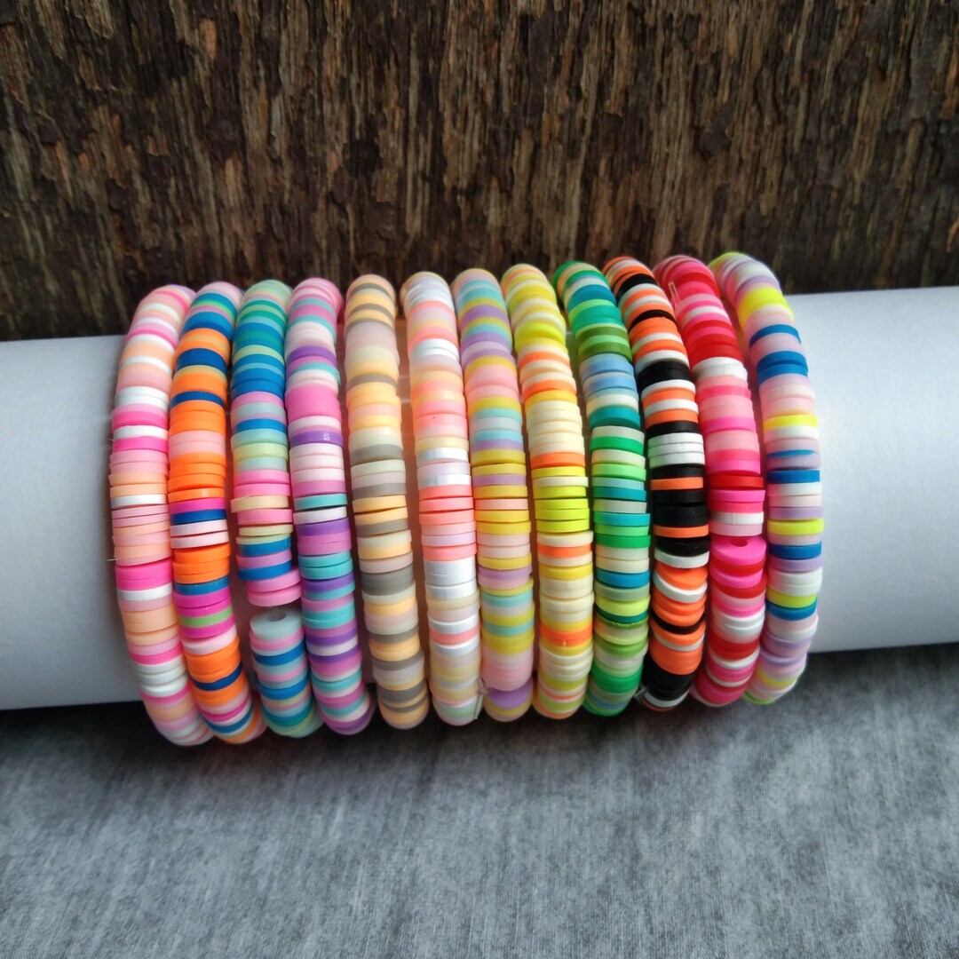 Heishi Bead Bracelet Stack, Multi Colour Fimo Bracelets,gift for ...