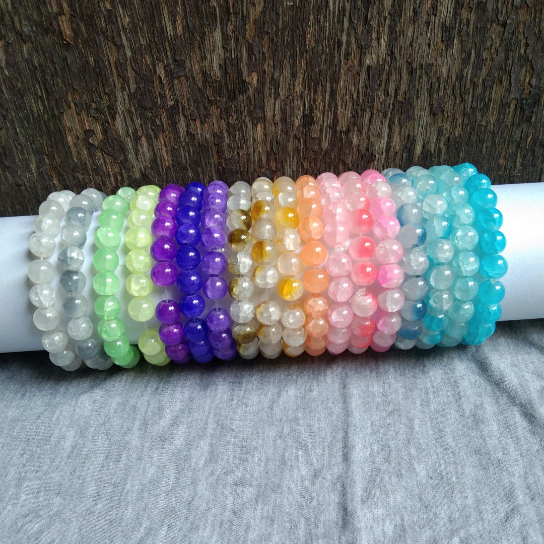 Round Bead Bracelet Stack, Multi Colour Crackle Bead ,gift for Friends ...