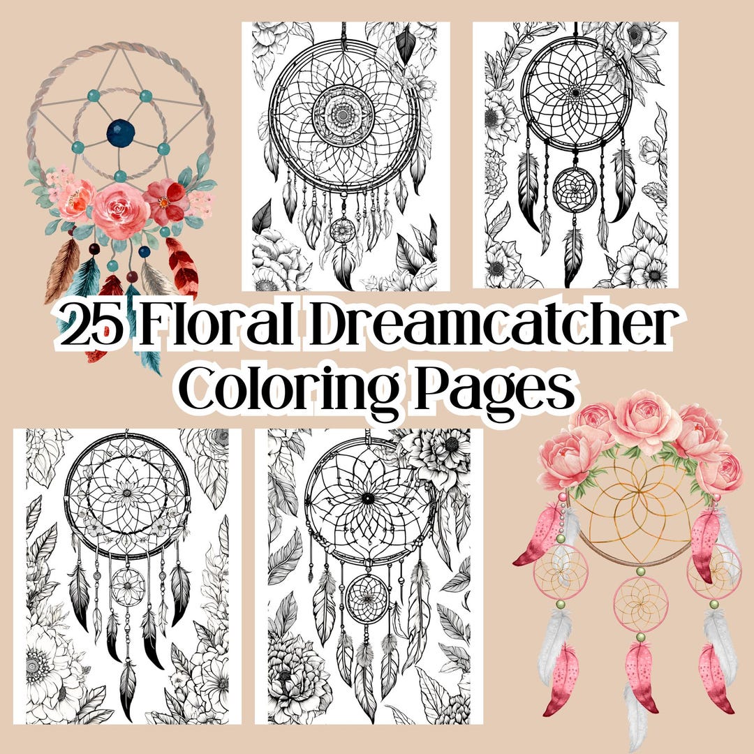 Grayscale Coloring Pages Floral Dreamcatcher,10 Color Pages,bold Digital Download for Adults ...