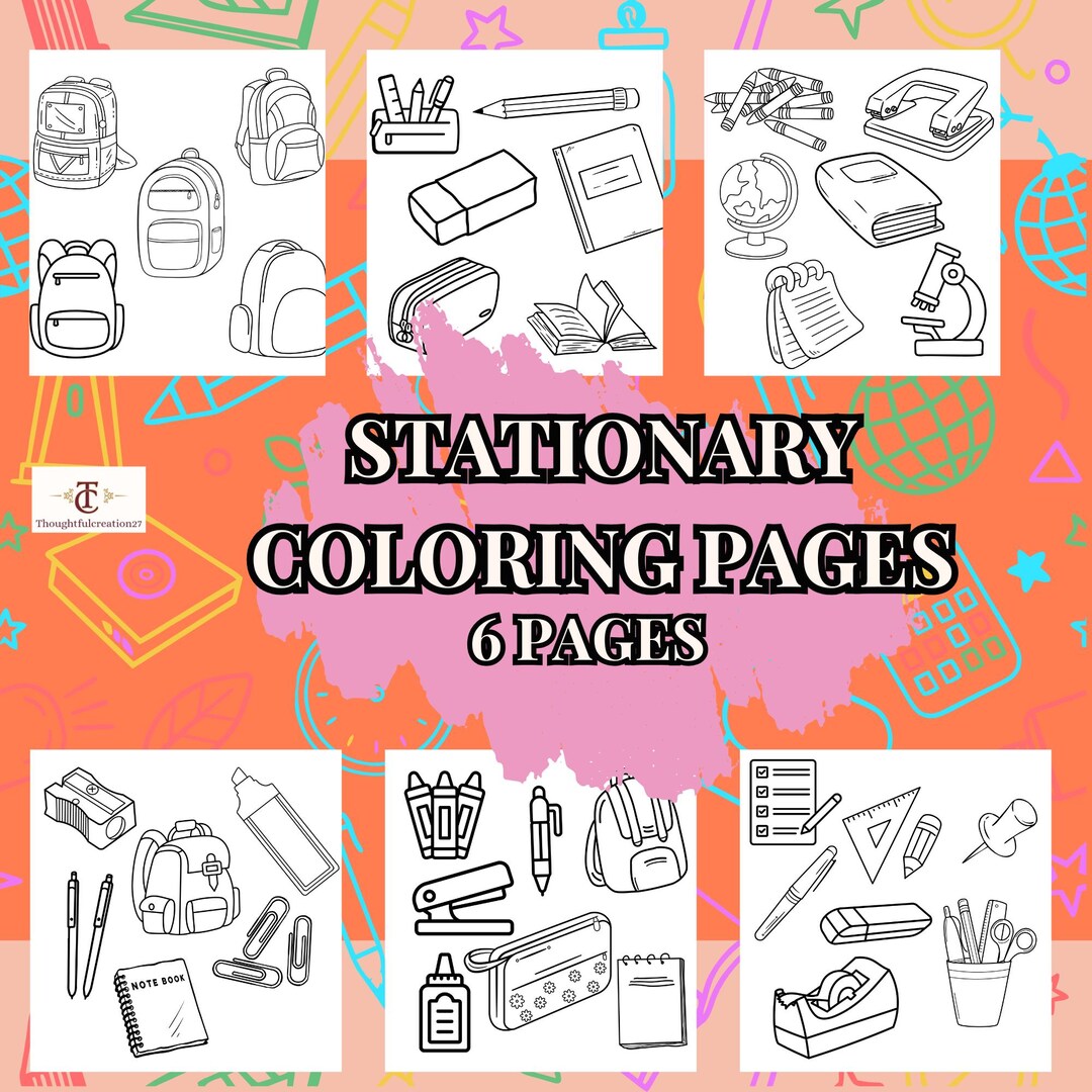 Coloring Pages for Kids,bold and Easy Stationary School Supplies Color ...