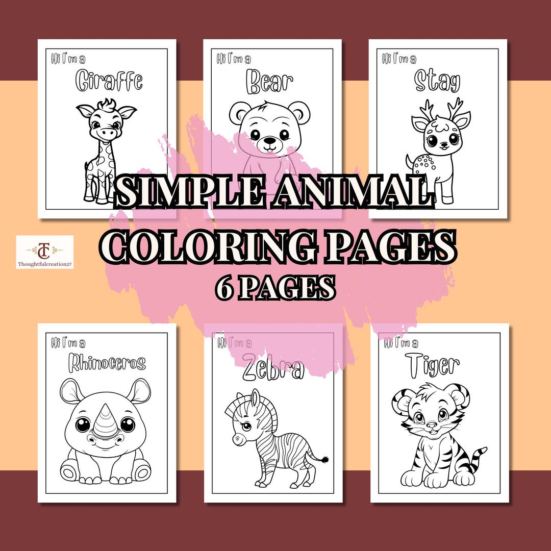Easy and Simple Animal Coloring Pages, Relaxing Baby Wild Animal ...