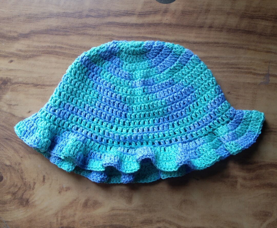 Blue Green Crochet Bucket Hat, Colorful Bucket Hat, Multi Colored ...