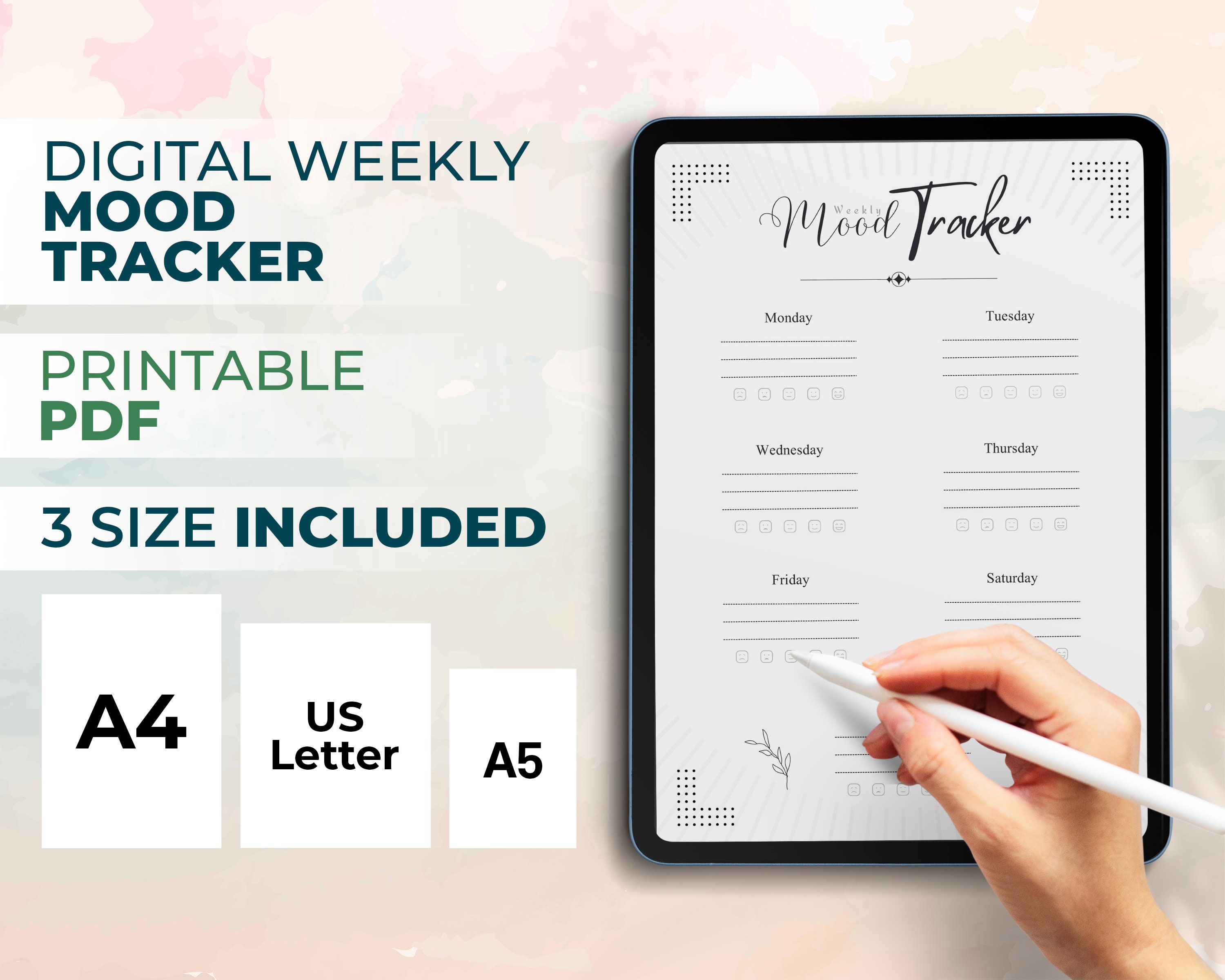 Printable Mood Tracker, Digital Weekly Mood Tracker, Minimalist, Mood ...