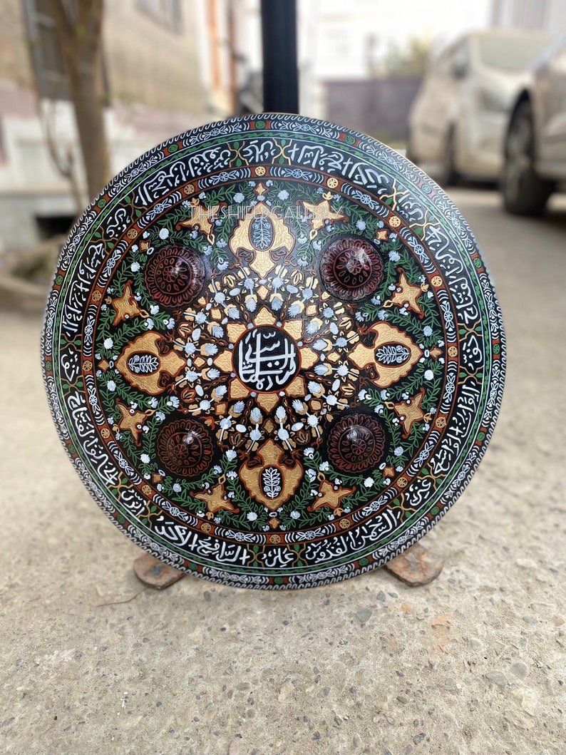 Mughal Islamic Indo Persian Arabic Inscription Shield Handicraft Shield ...