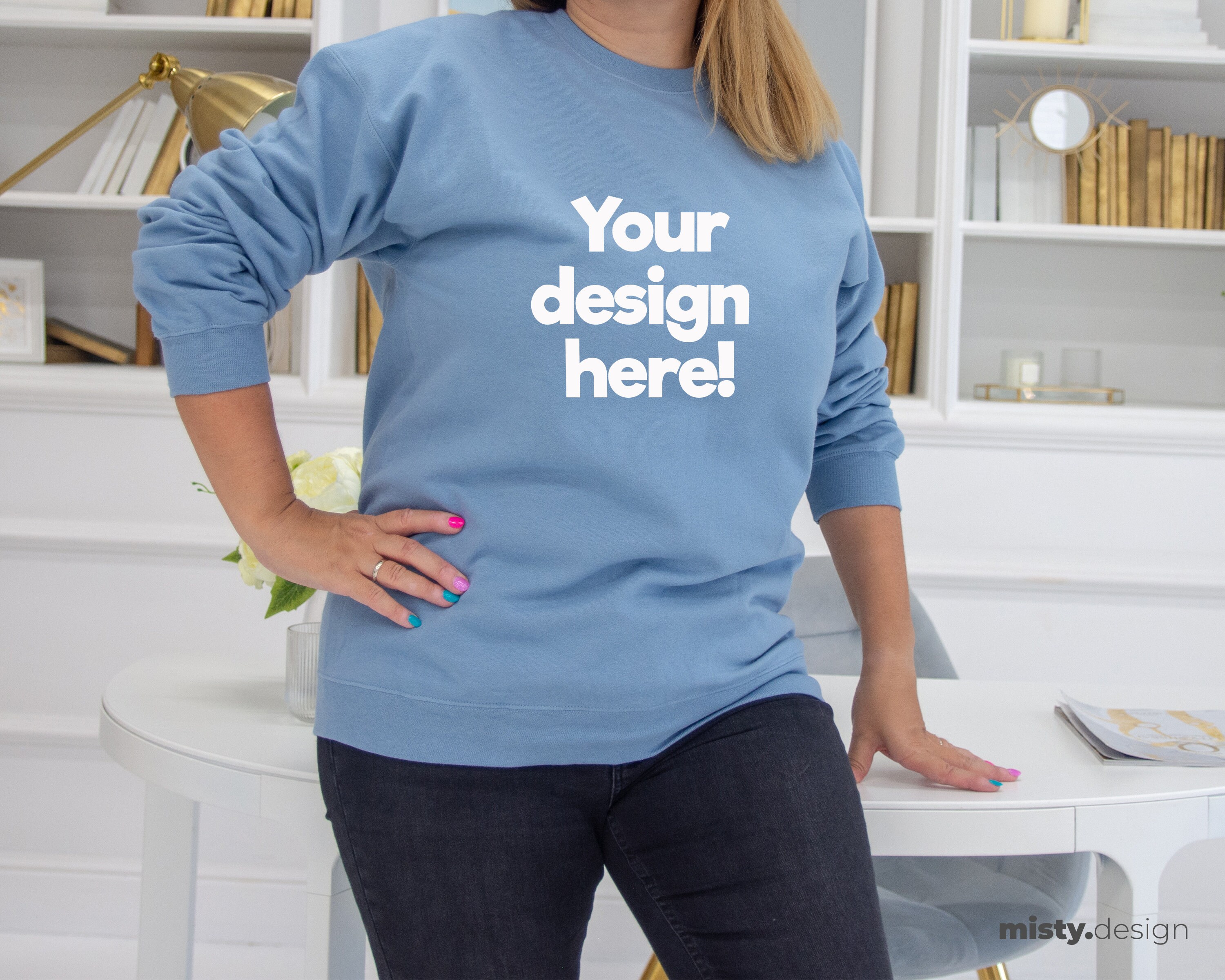 Gildan SF000 Mockup | Gildan Stone Blue Sweatshirt Mockup | Sweatshirt ...
