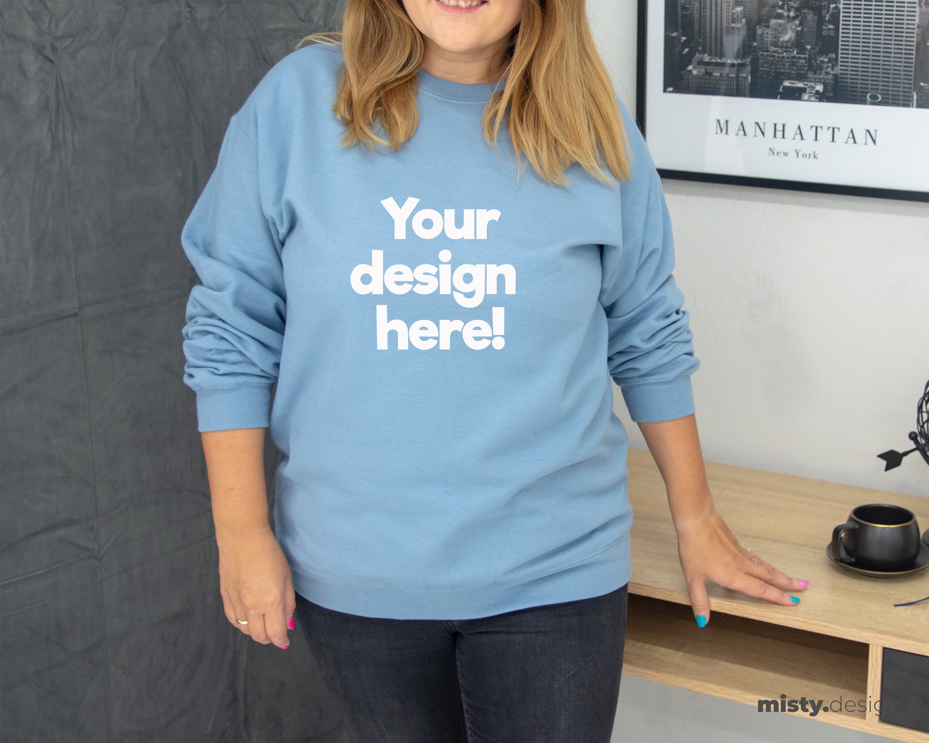 Gildan SF000 Mockup | Gildan Stone Blue Sweatshirt Mockup | Sweatshirt ...