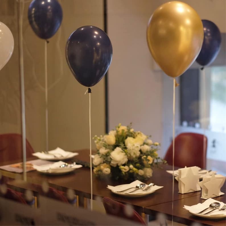 10 Inch NAVY BLUE Balloons With Gold Chrome, Silver Chrome, Confetti ...