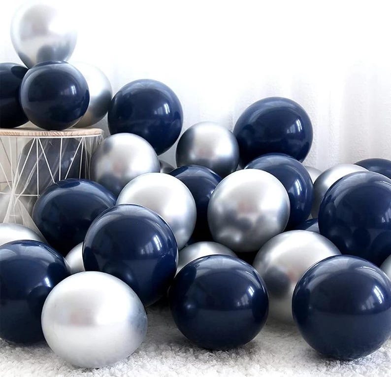 10 Inch NAVY BLUE Balloons With Gold Chrome, Silver Chrome, Confetti ...