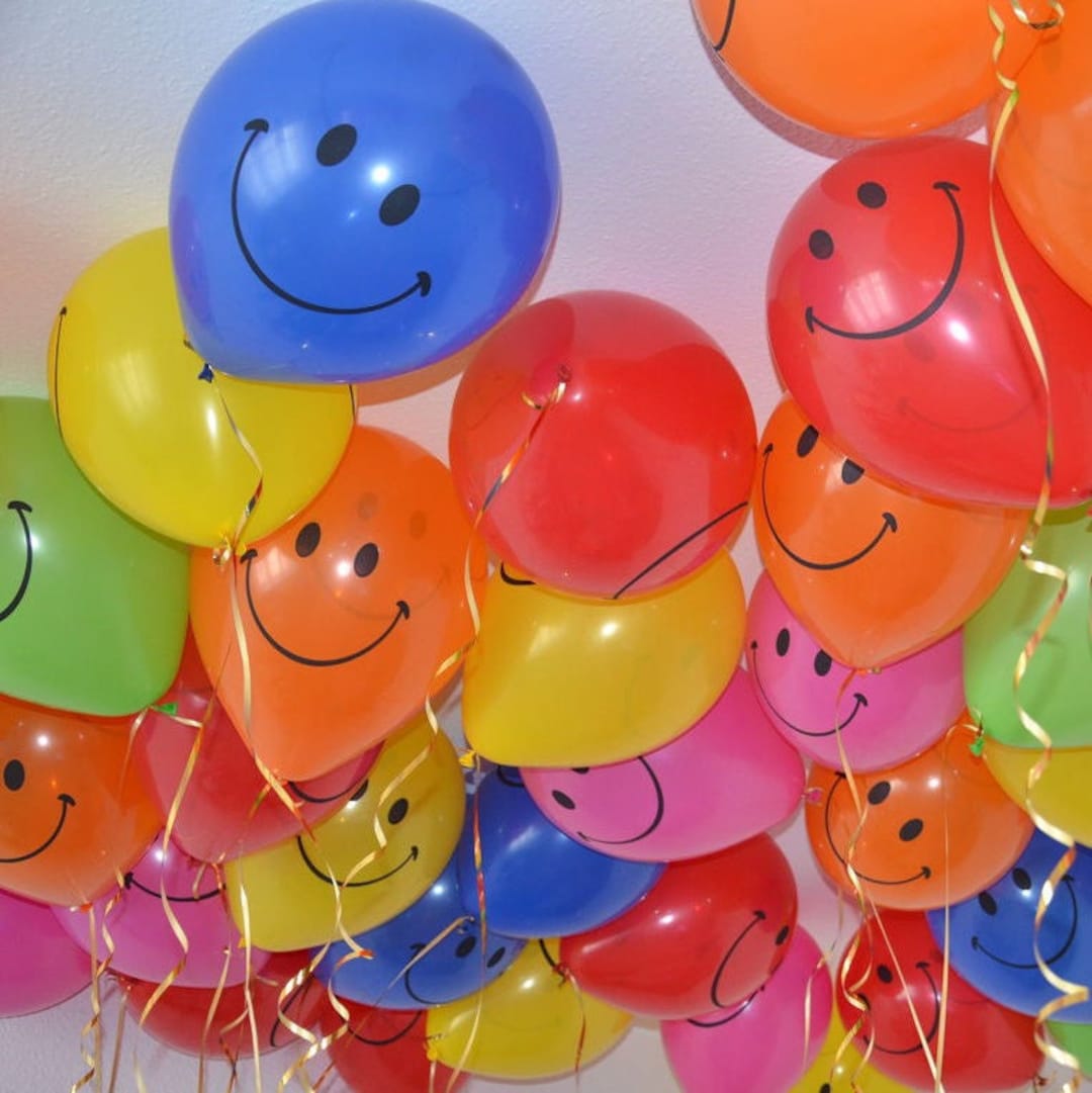 20 Face Balloons, Yellow Red Smile Face Multicolor Balloons, Happy Face ...
