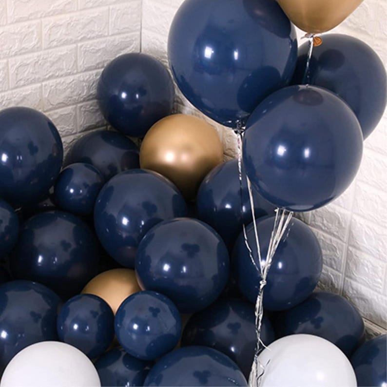 10 Inch NAVY BLUE Balloons With Gold Chrome, Silver Chrome, Confetti ...