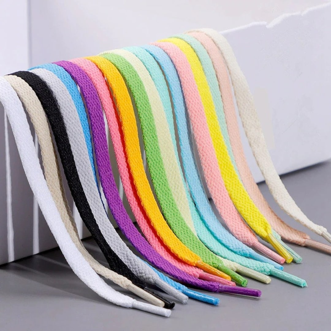 Pair Flat Shoelaces 10mm Wide 100cm Plain Colour Sports Shoe Laces ...