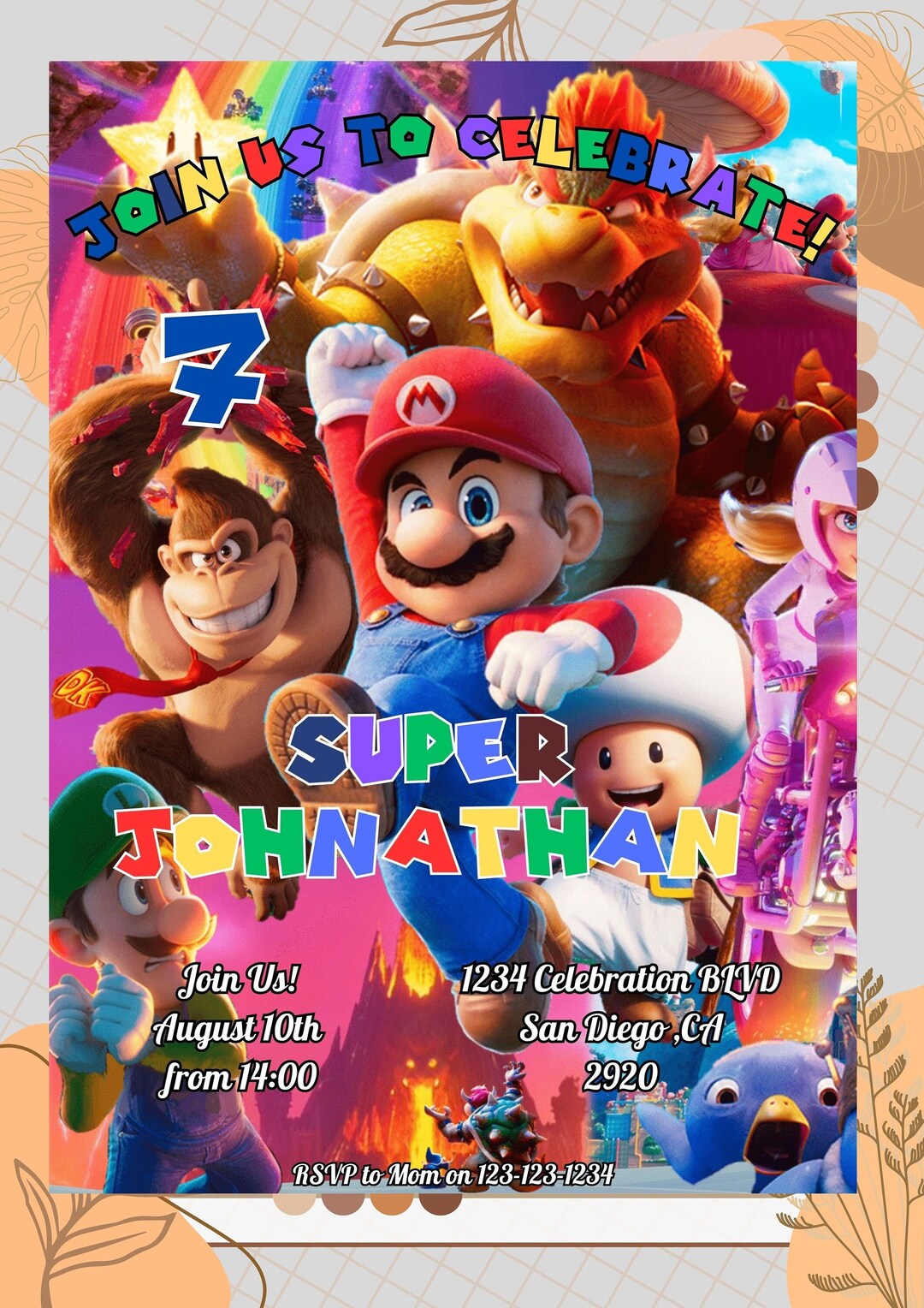 Plantilla de invitación de Super Mario Invitación de - Etsy España