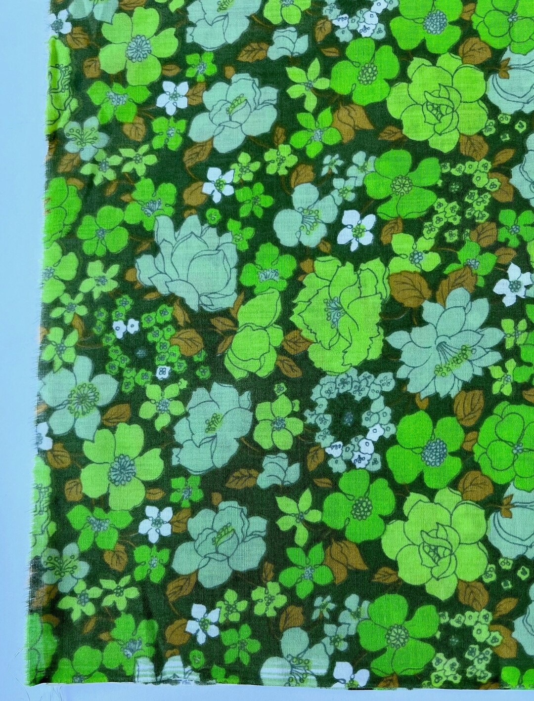 Gorgeous Vintage 70s Green Floral Cotton Fabric. - Etsy