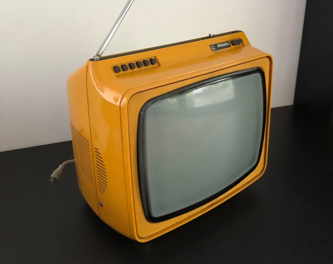 70s - Yellow Space Age Mini Tv - Philips Vintage Portable With Antenna ...