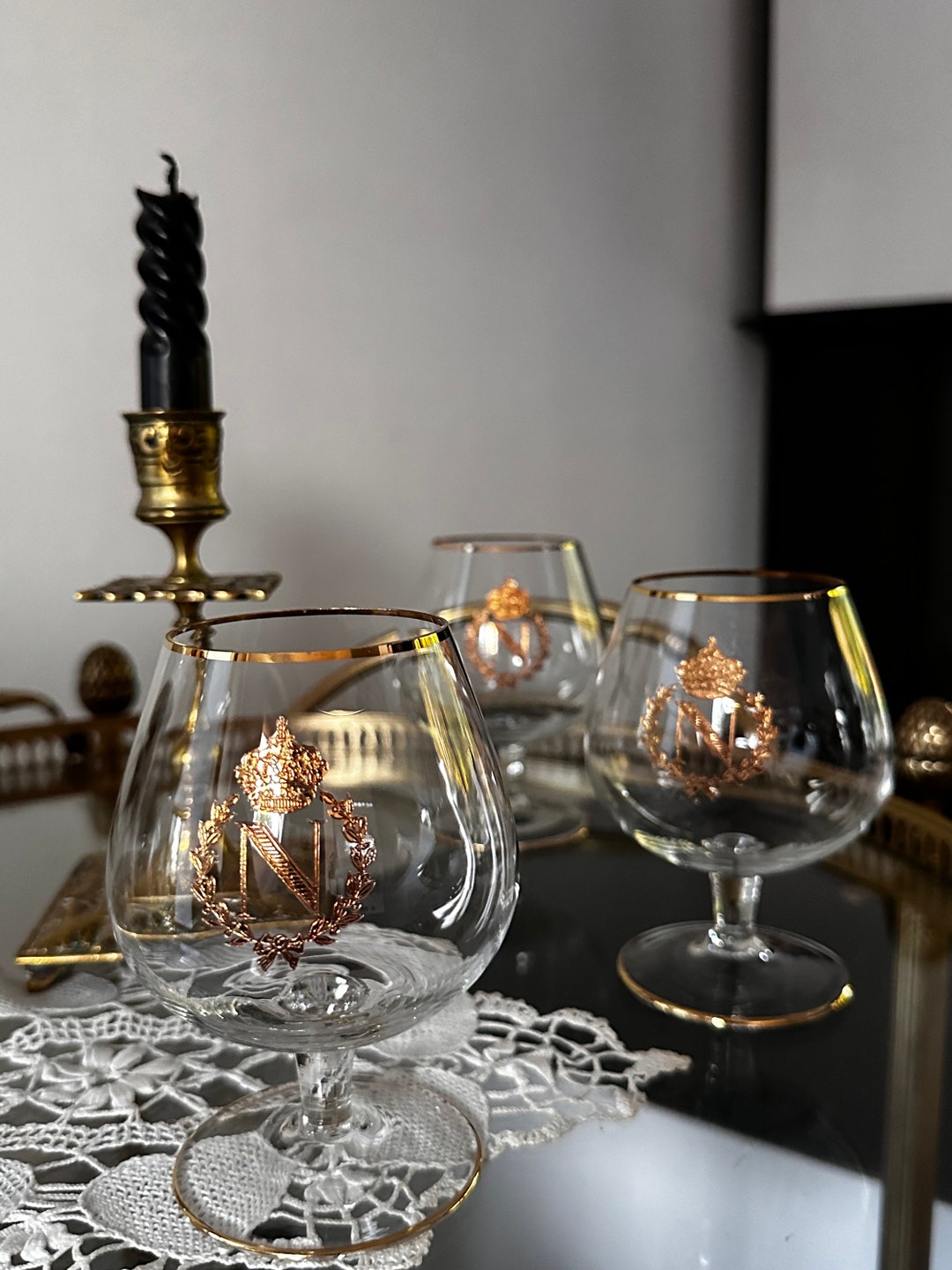 Napoleon Liquor Vintage Glasses Set of Three Golden Rim Luxury ...