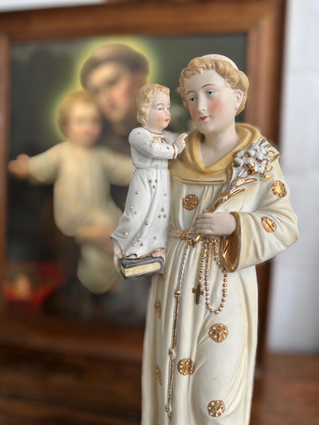 Vintage Saint Anthony Bisque Porcelain Statue – Hand-painted, Gilded ...