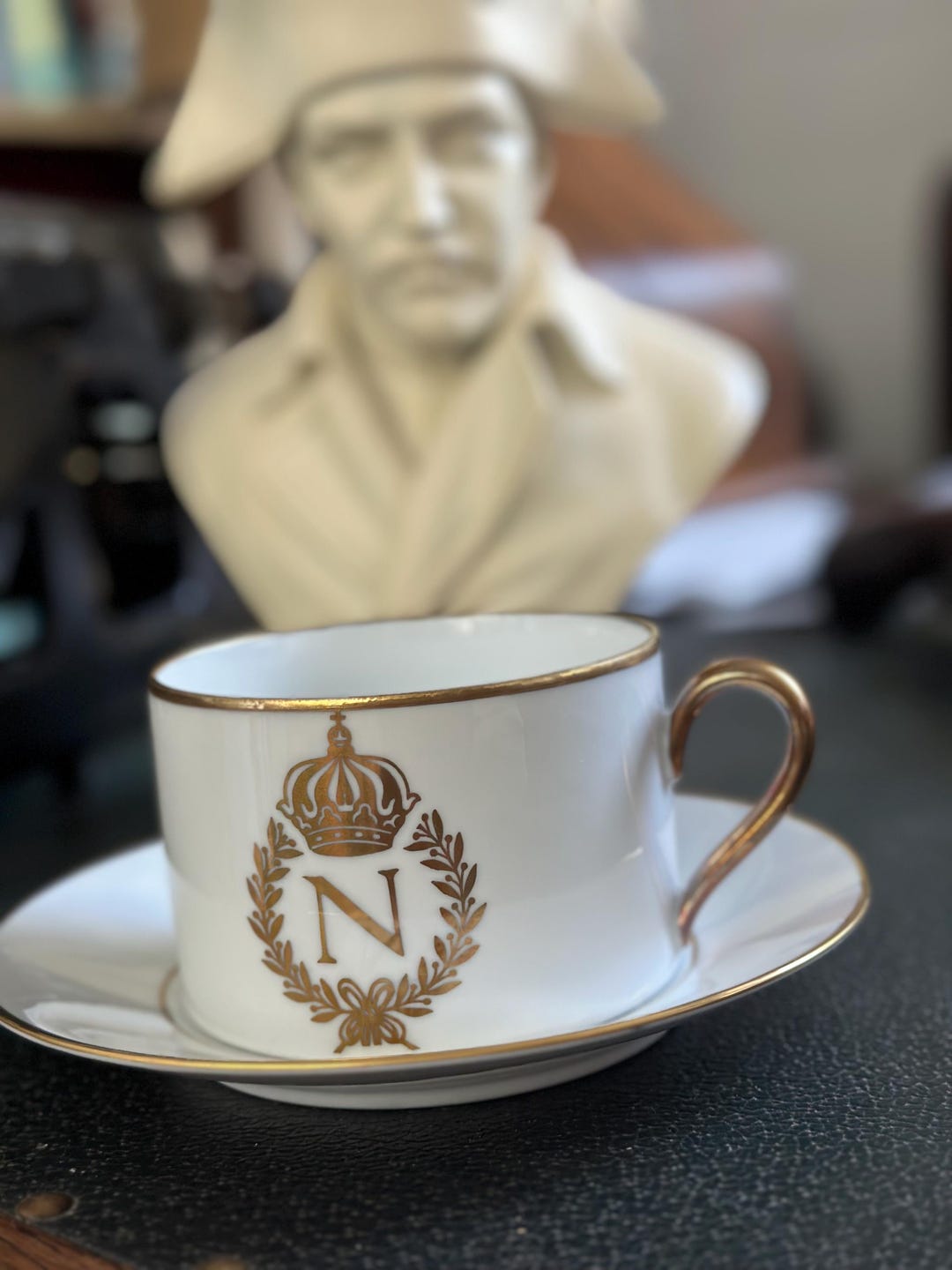 Vintage Napoleon Monogram Cup and Saucer: Gold Gilded French Empire ...