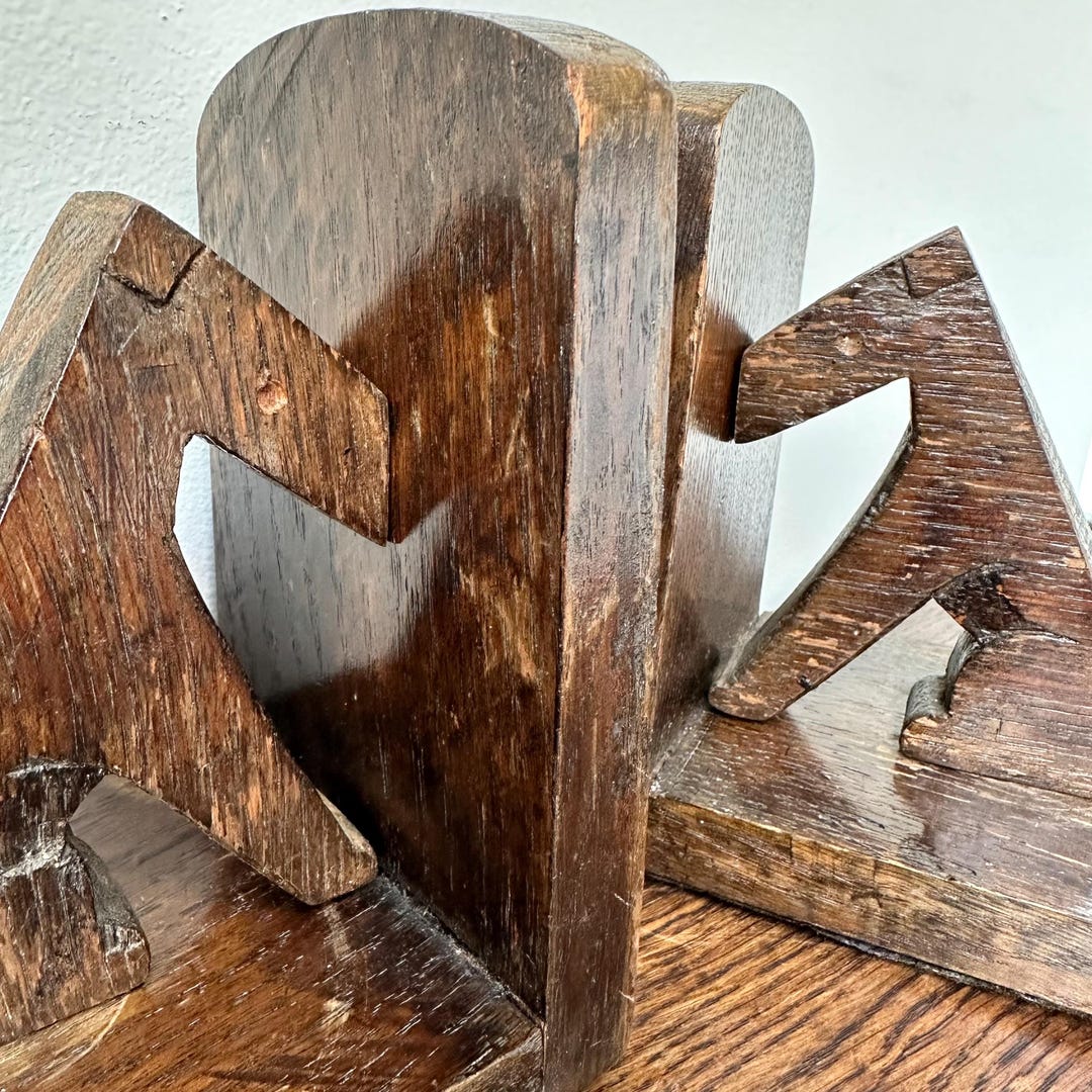 Vintage Carved Dog Bookends | Pivoting Wooden Book Stands | Rustic ...