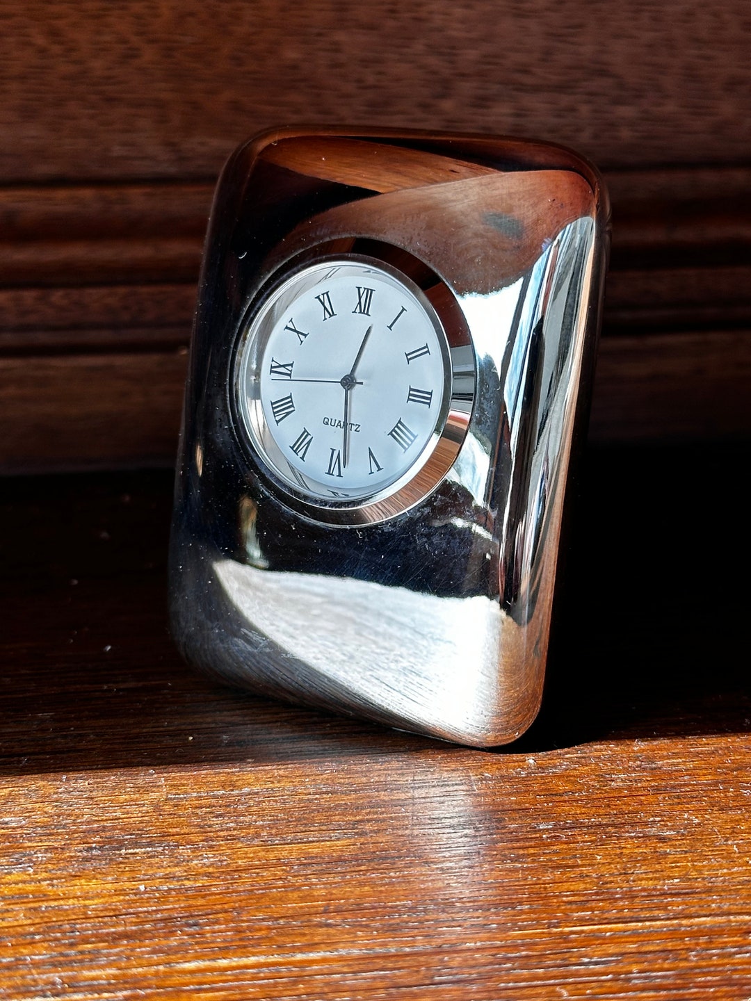 80s Vintage - Silver Plated Analogue Desk Clock - Paperweight - Battery ...