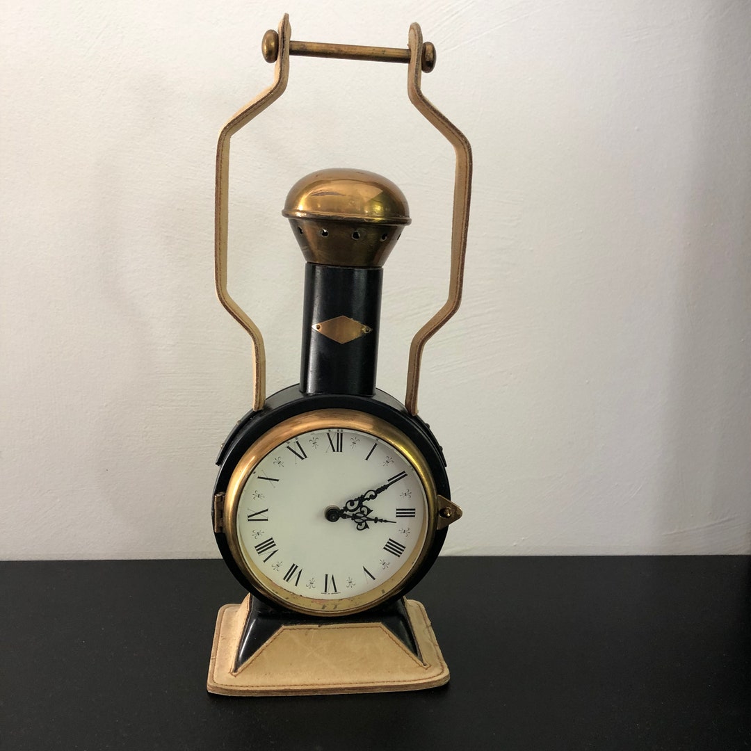 Nostalgic Vintage Emes Lantern Clock - Leather and Brass - Fire Place ...