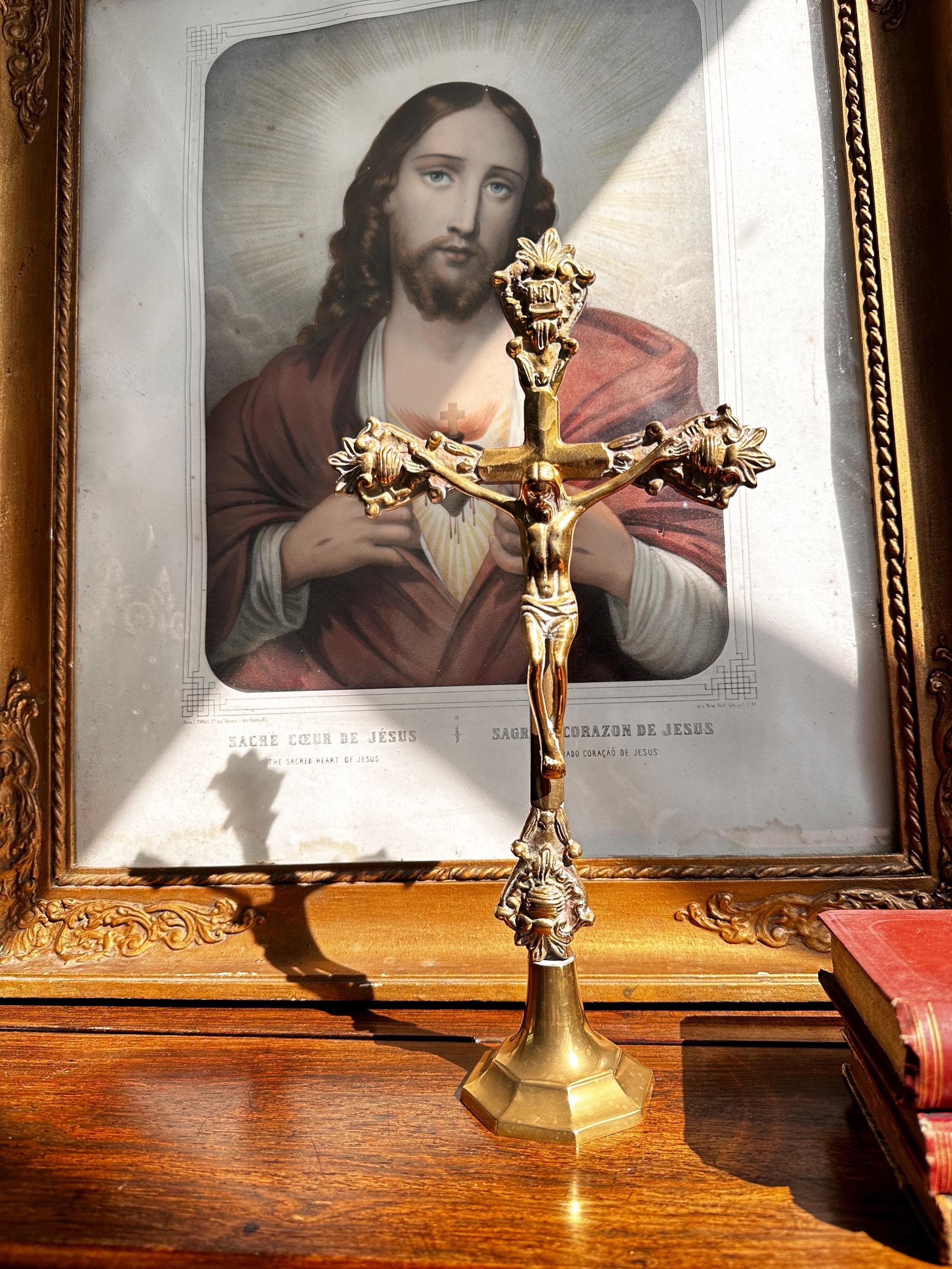 Vintage Brass Altar Crucifix Christ Saviour Home Altar Pice Cloister ...