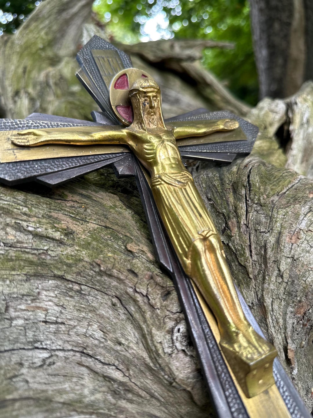 Vintage Art Deco Crucifix: Gilded Christ Figure, Ornate Wall Cross - Etsy