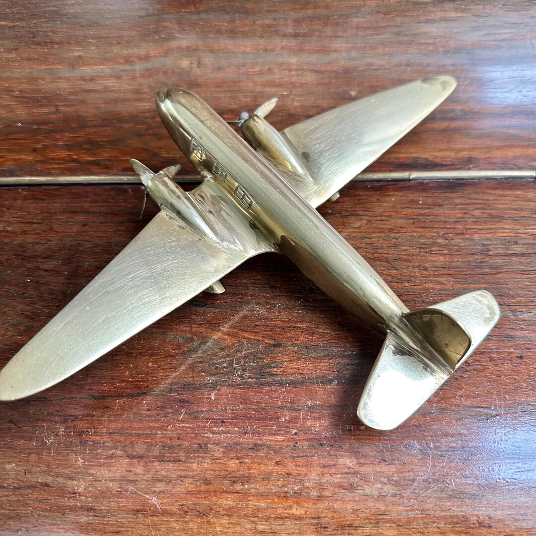 Vintage Solid Brass Airplane - Rotating Propellers and Wheels ...