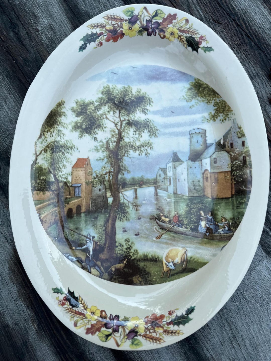 Large Vintage Ceramics Serving Dish - Rural Scene - Autumn Decorations ...