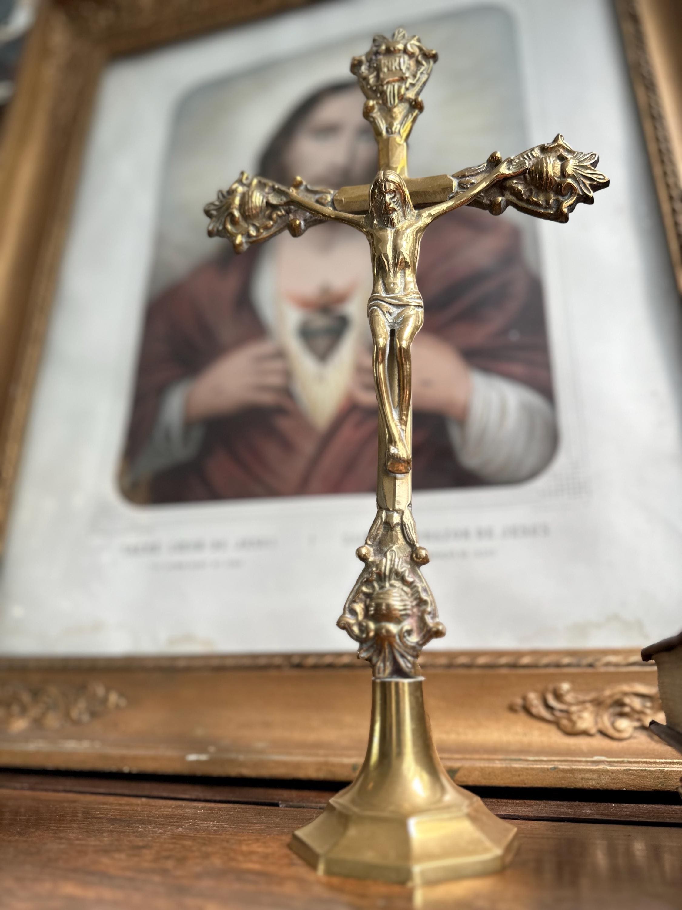 Vintage Brass Altar Crucifix Christ Saviour Home Altar Pice Cloister ...
