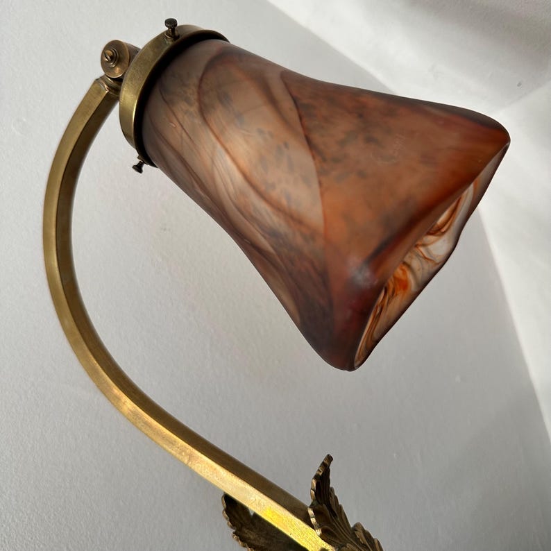 Signed Vianne Glass Art Nouveau Lamp | French Floral Brass, 1920s - Etsy