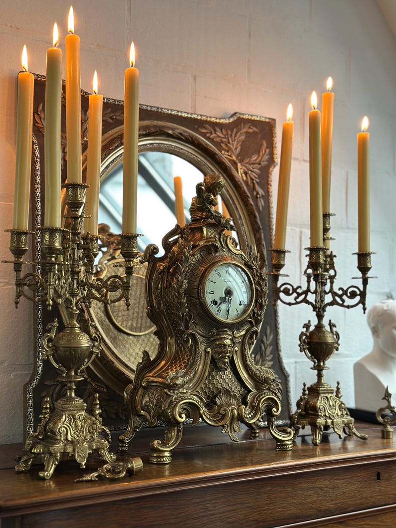 Vintage Rococo Revival Clock Garniture Set – Ornate Candelabra, Hermlé ...