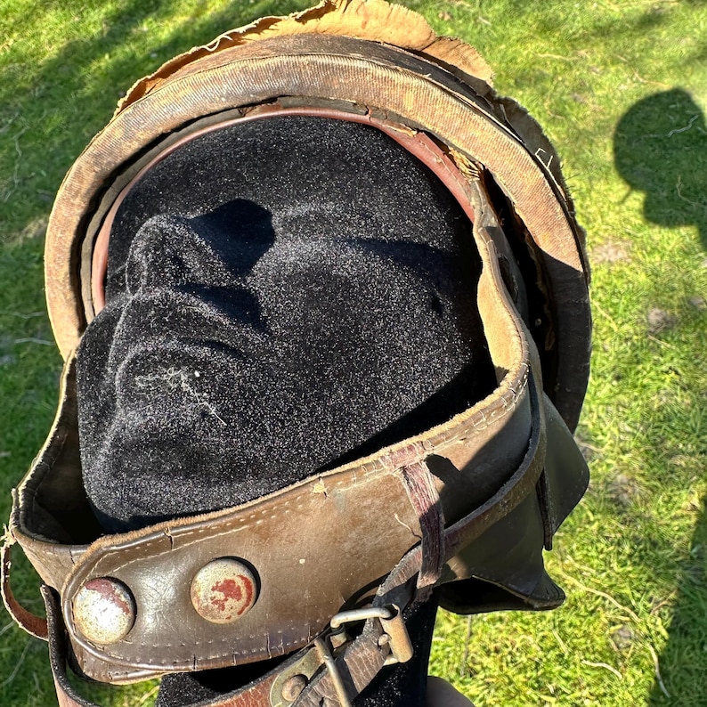 Vintage Cork Motorcycle Helmet With Leather Aviator Cap: 1930s-40s ...