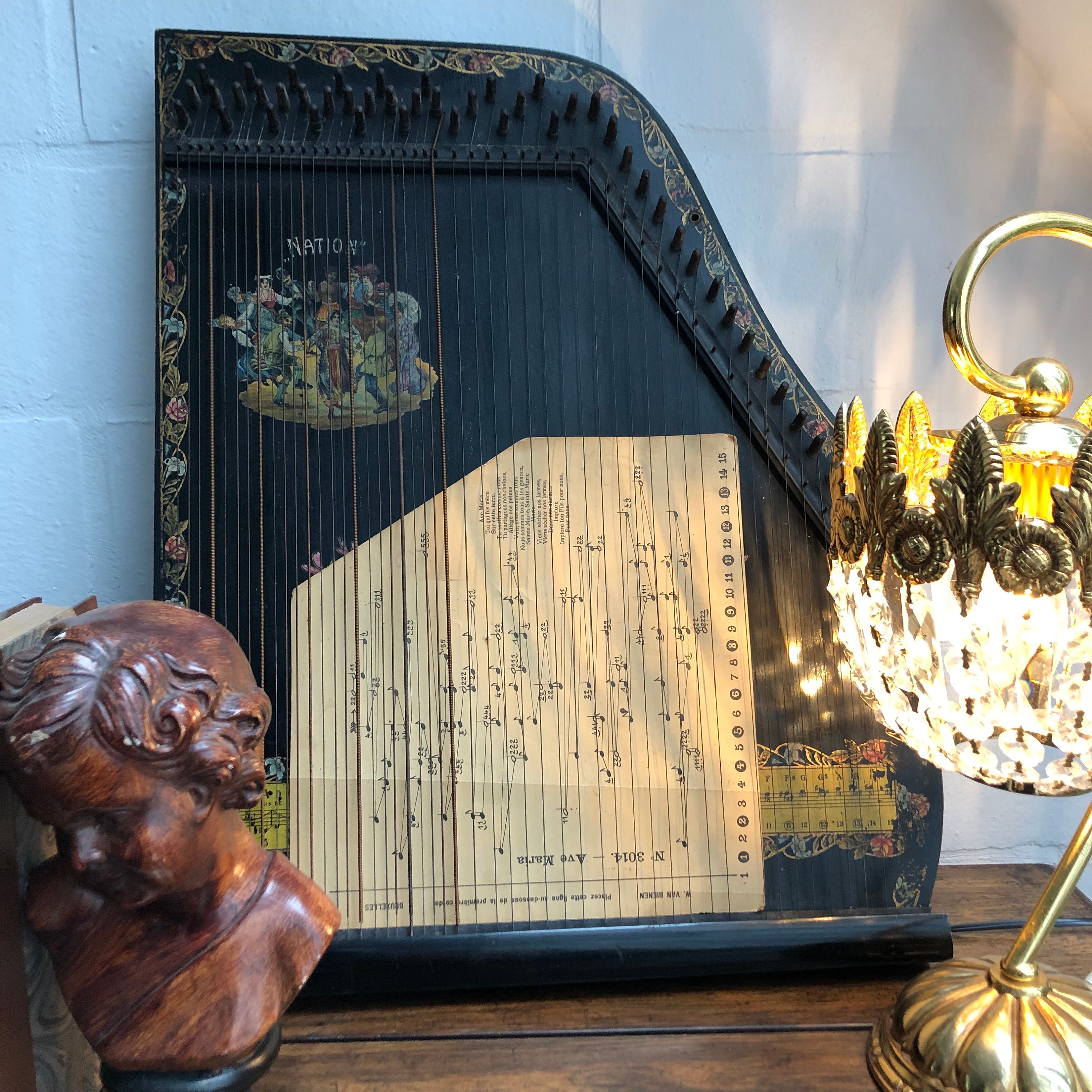 Antique Zither Jugendstil Wall Decoration Grandfather Era Music Lover ...