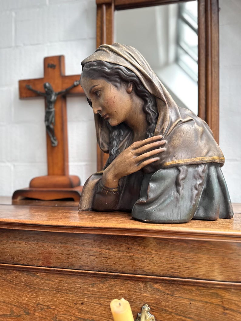 Antique Mater Dolorosa Bust – Virgin Mary Sculpture, French Devotional ...