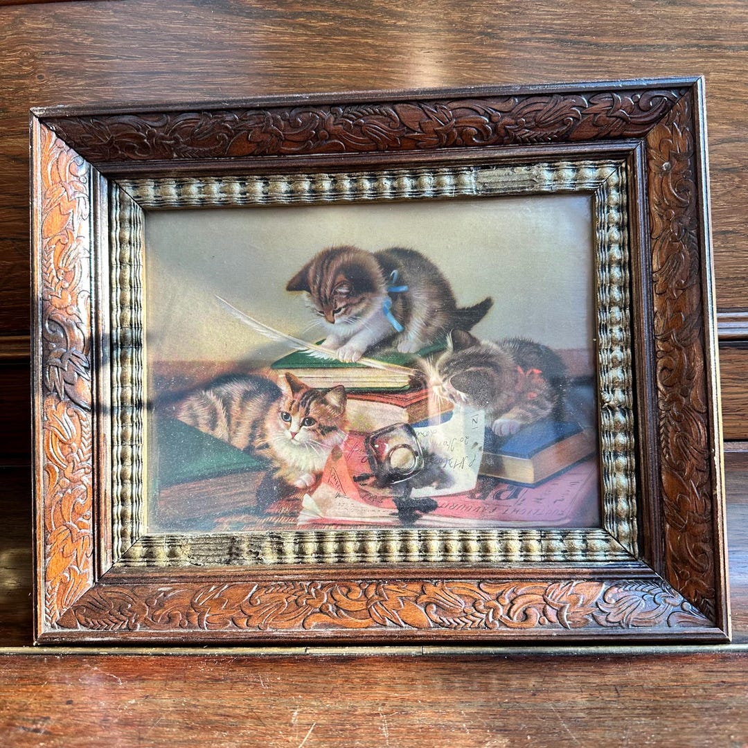 Classic Victorian-style Kitten Print – Vintage Framed Cat Artwork ...