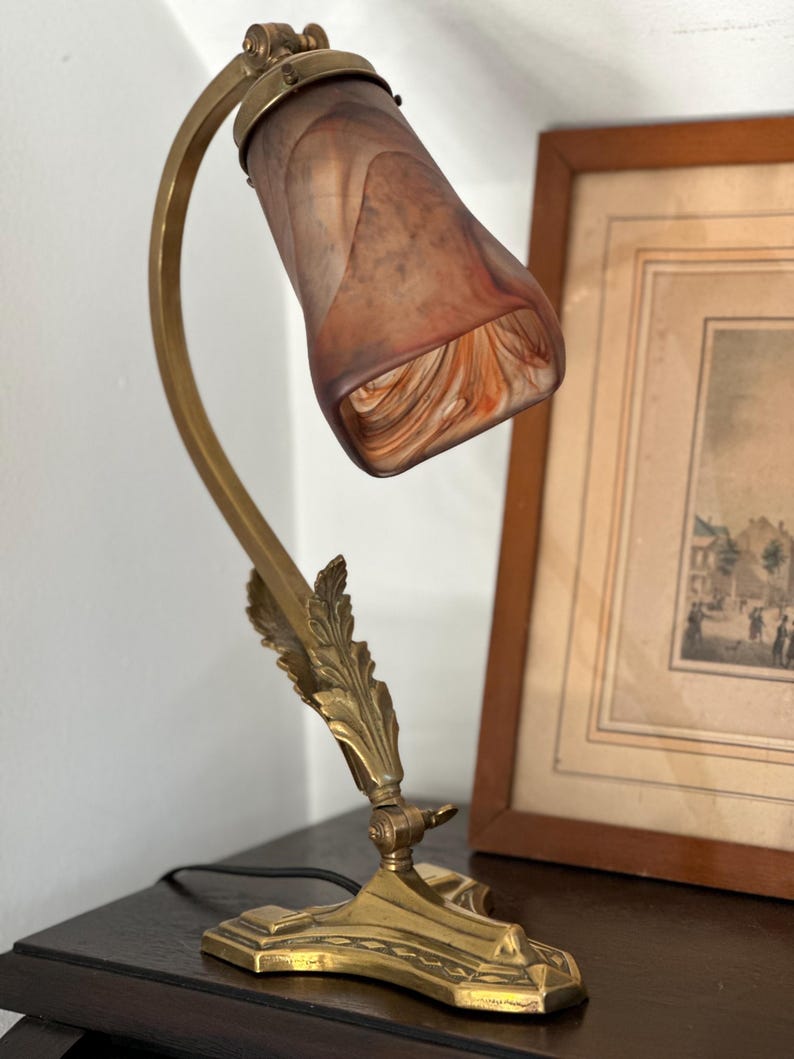 Signed Vianne Glass Art Nouveau Lamp | French Floral Brass, 1920s - Etsy