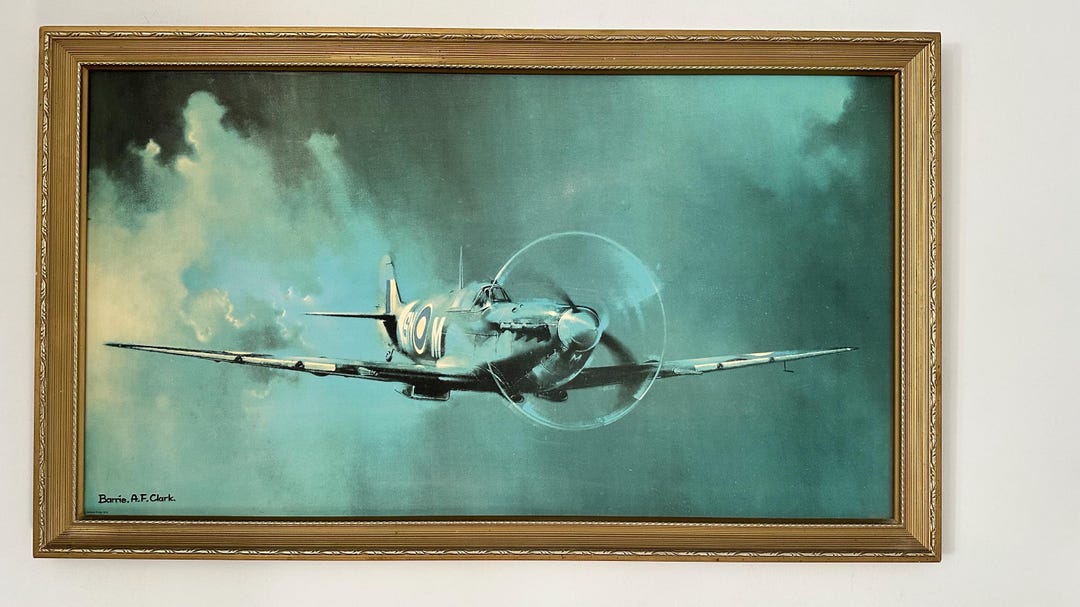 Large Vintage Spitfire Wall Art | WWII Aircraft Painting by Barrie A.F ...