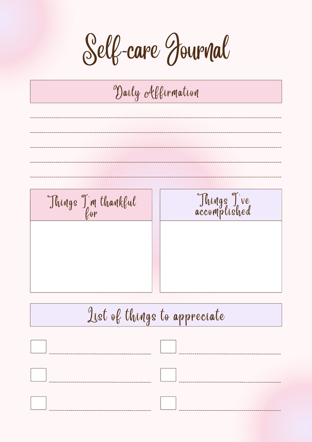 Daily Self Care, Instant Download and Printable Gratitude Journal - Etsy