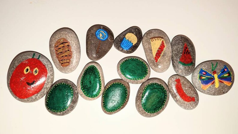 The Very Hungry Caterpillar Inspired Hand Painted Story Stones, Story ...